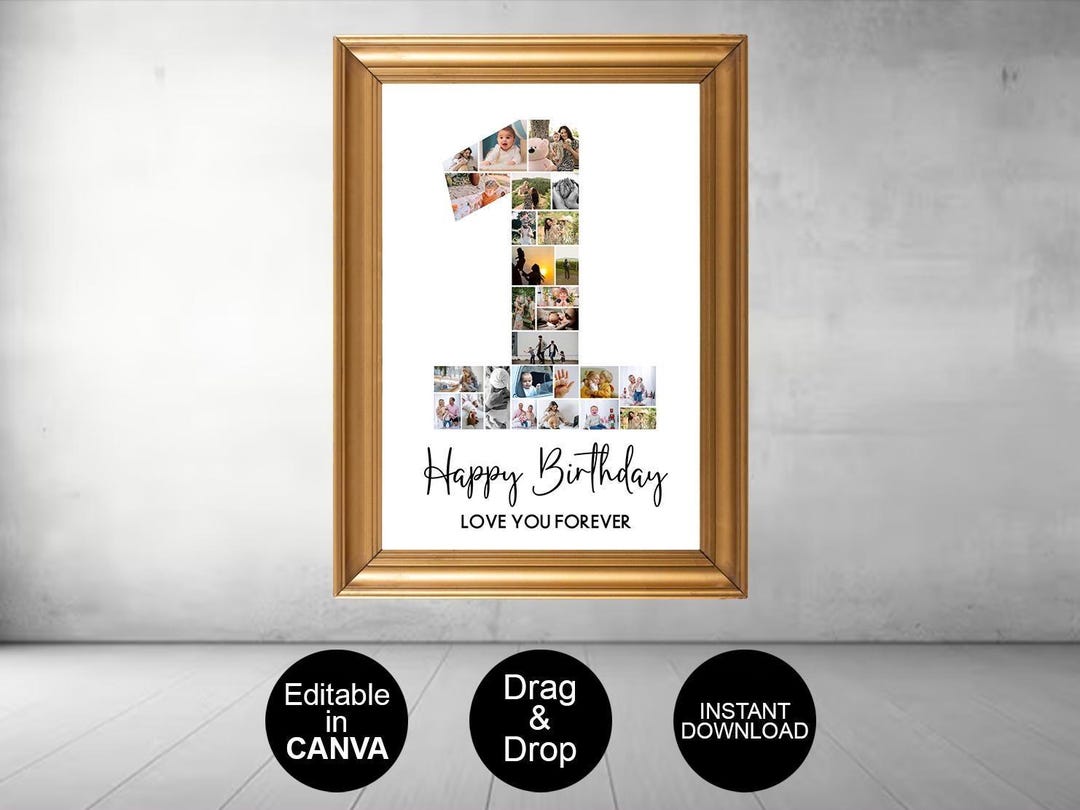 1st Birthday Photo Collage Template, Number 1 Collage, 1st Collage, 1st ...