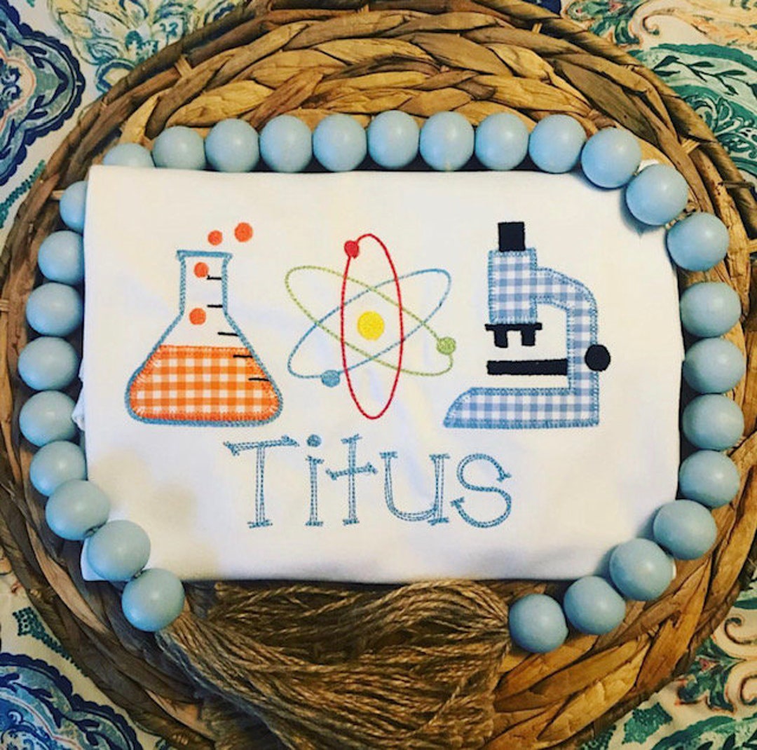 Embroidered Science Theme Shirt for Kids With Microscope, Beaker and ...