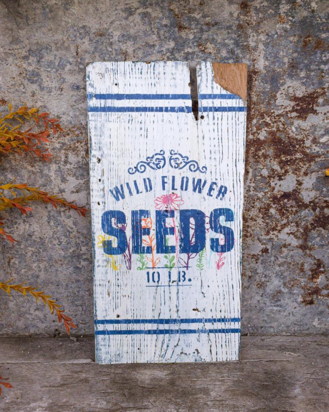 Wild Flower Seed Wood Sign, Flower Market Grain Farmhouse Wall Sign ...