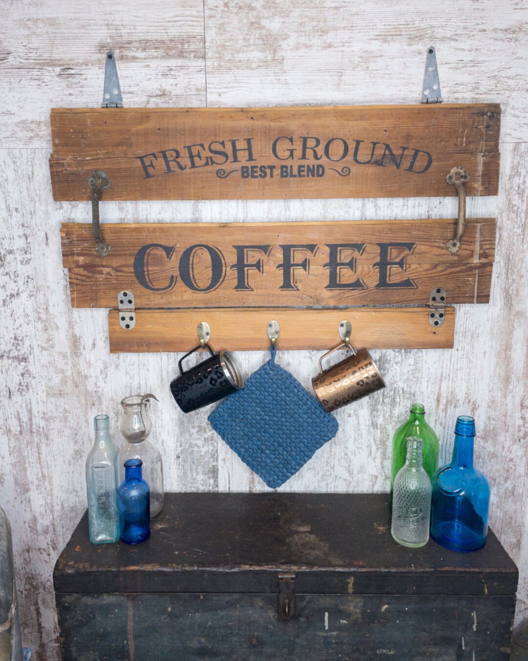 Coffee Bar Sign, Fresh Grounds Coffee Sign, Coffee Tea Cocoa Bar Large ...