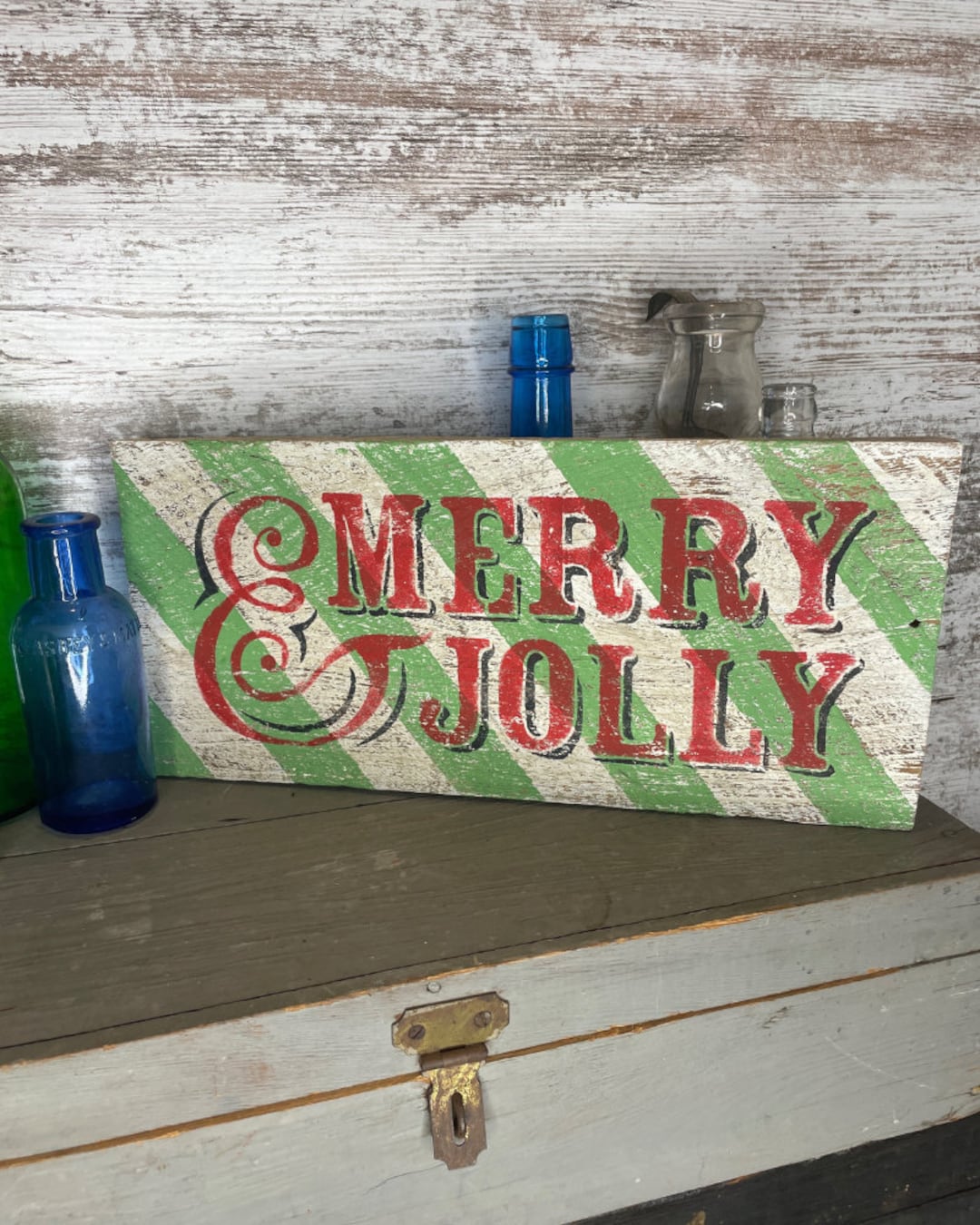 Merry & Jolly Sign, Christmas Rustic Sign, Holiday Home Decor, Merry ...