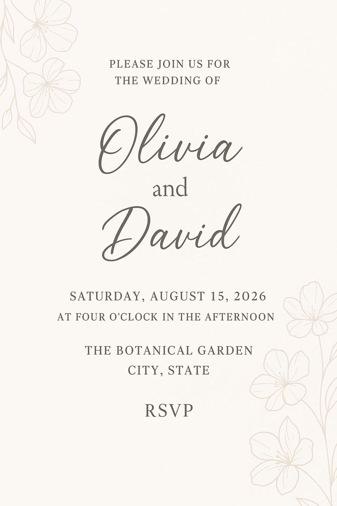 Editable Beige Wedding Invitation Template | Minimalist Floral Canva ...