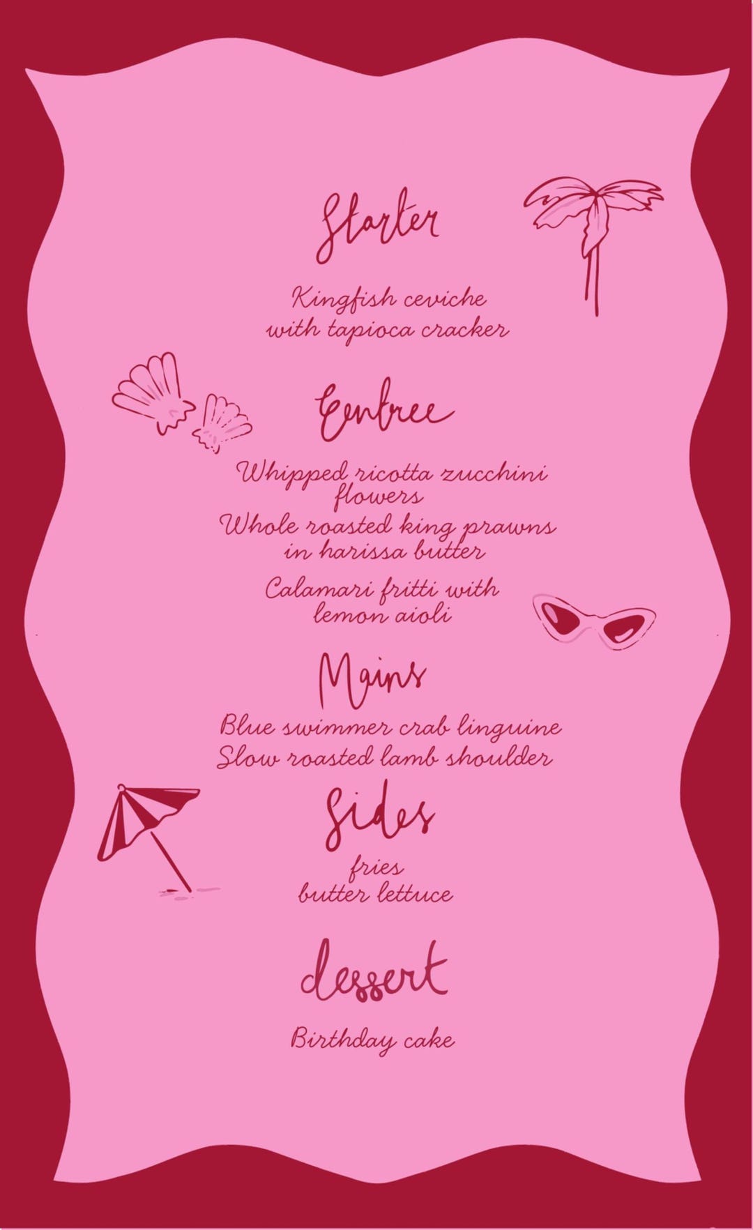 Editable Pink & Red Menu Template Fun Digital Download for Events ...