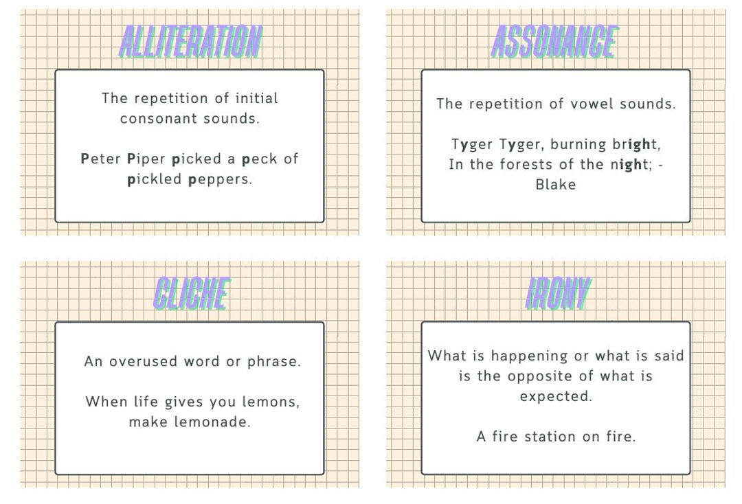 GCSE English - Poetic Devices Flashcards - Etsy