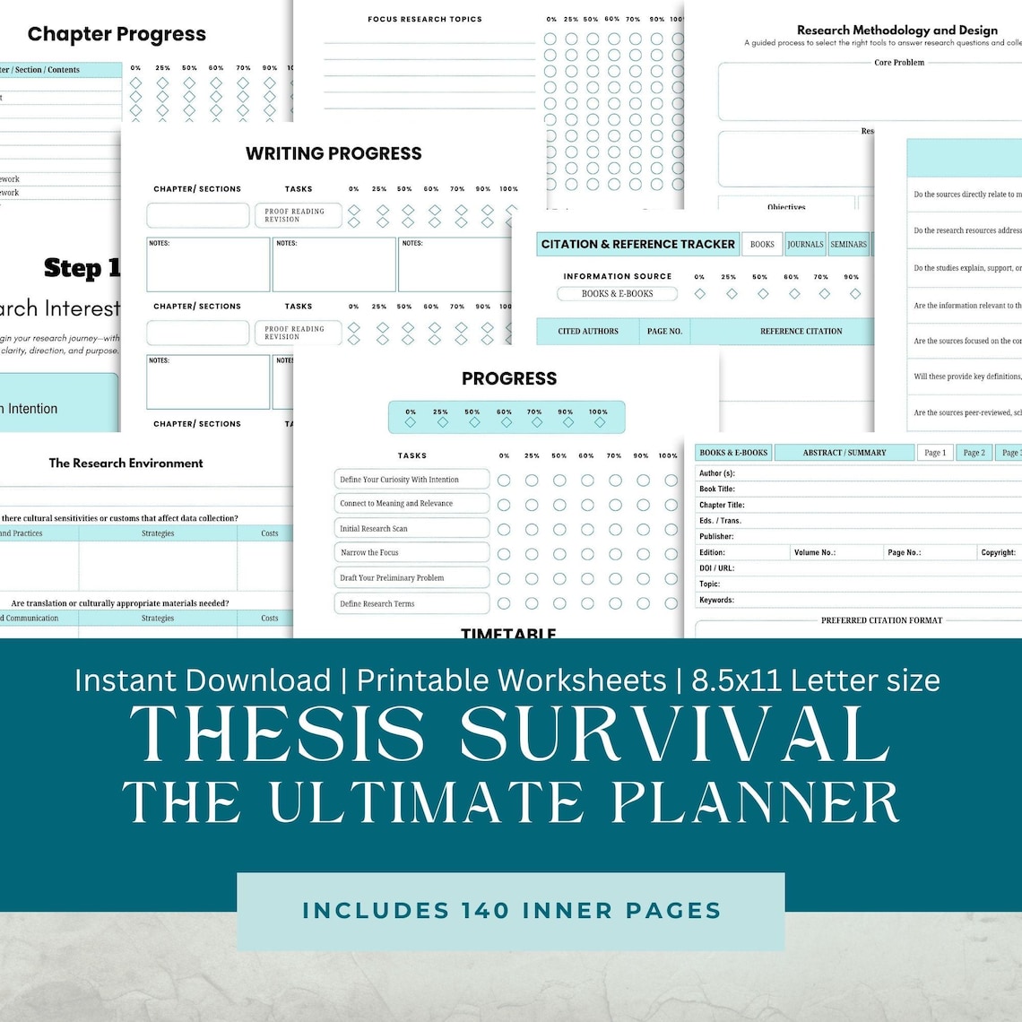 Thesis Survival Planner | Editable Research Digital Notebook for ...