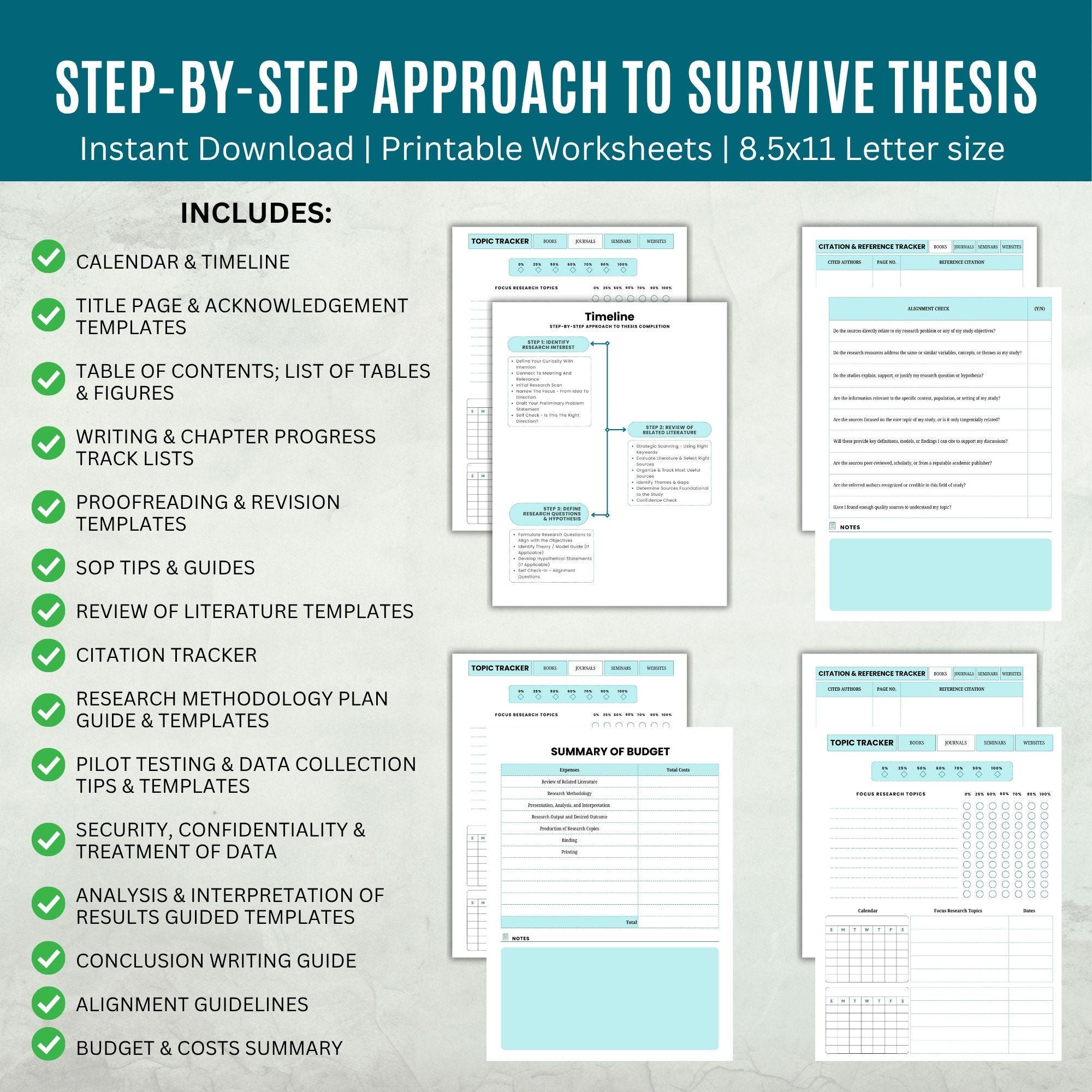 Thesis Survival Planner | Editable Research Digital Notebook for ...