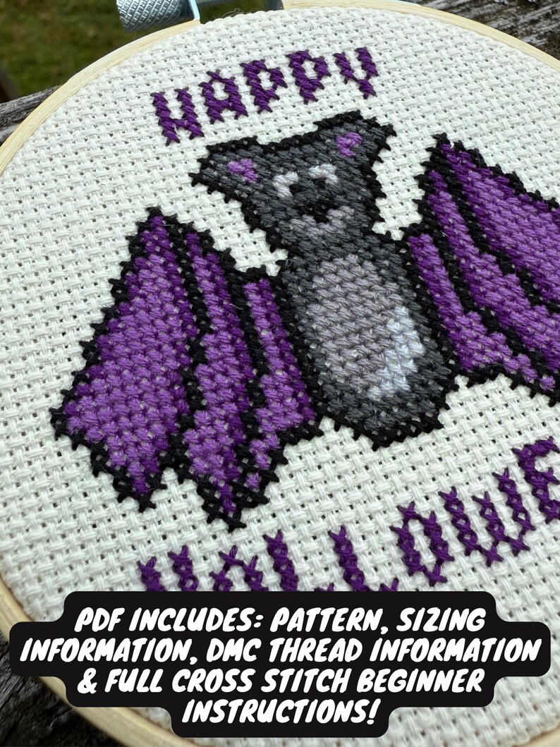 Batty Halloween Cross Stitch Pattern PDF Chart - Etsy