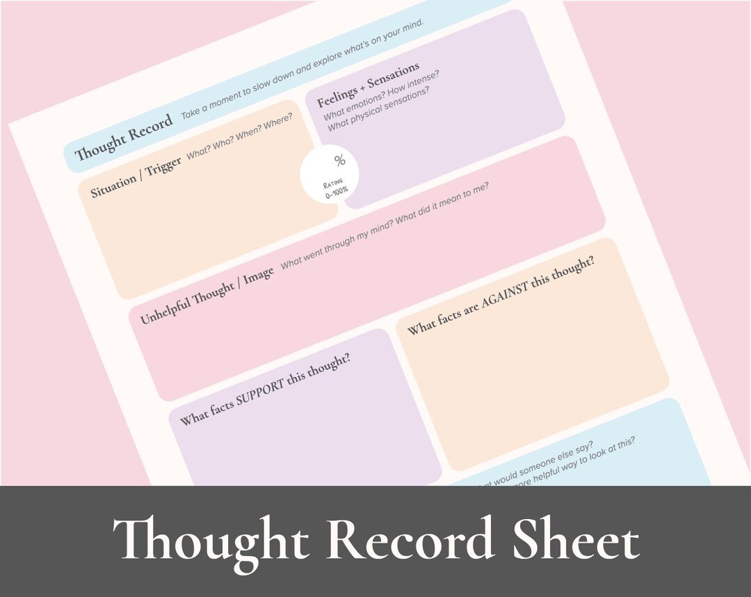 Printable Thought Record Sheet – A4 Portrait | CBT Journal Page for ...