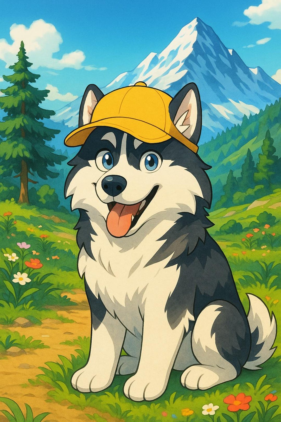 Anime Siberian Husky Dog Wearing a Baseball Cap | Digital Print | Wall ...