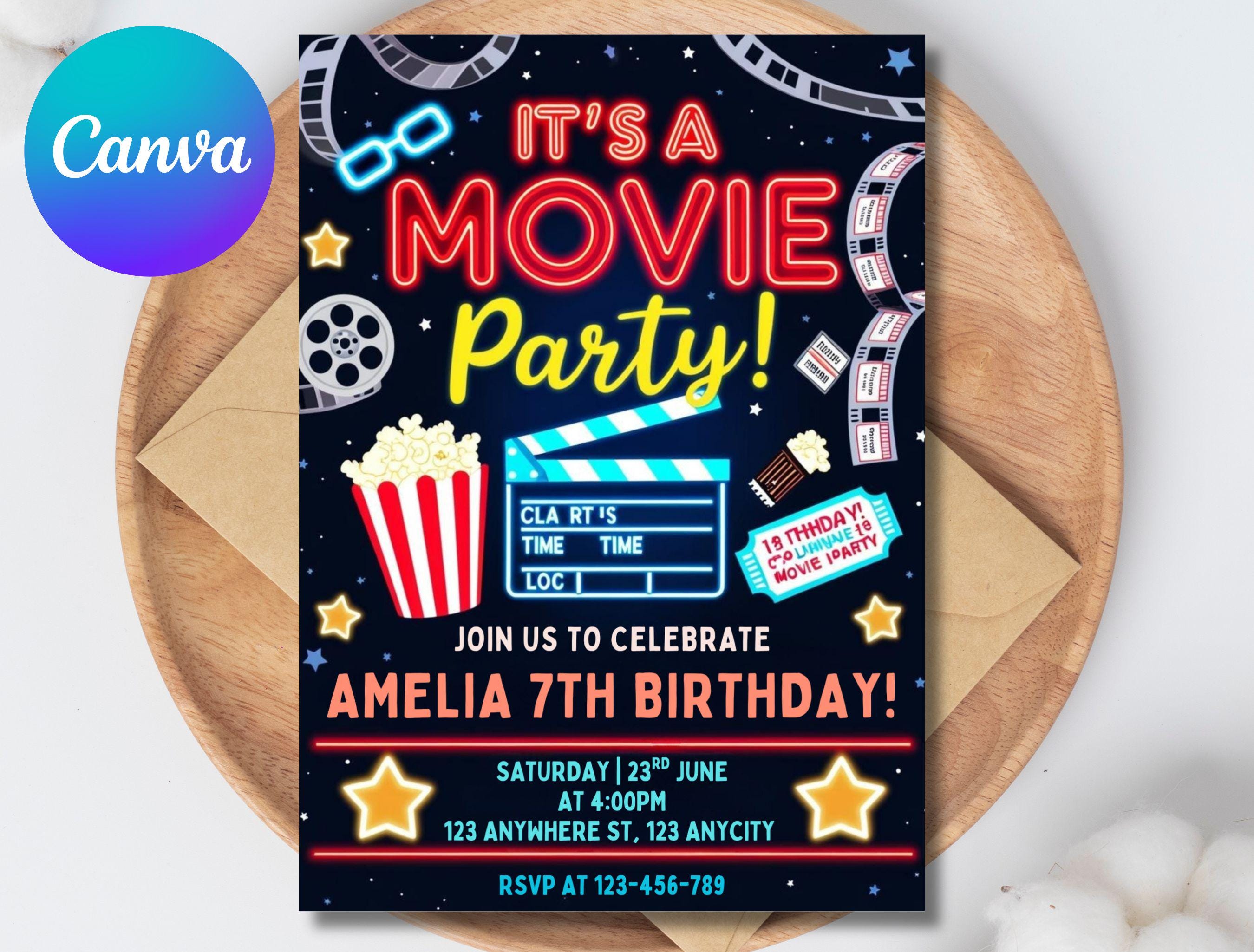 Editable Movie Birthday Invitation: Cinema Party, 5x7 (canva) - Etsy