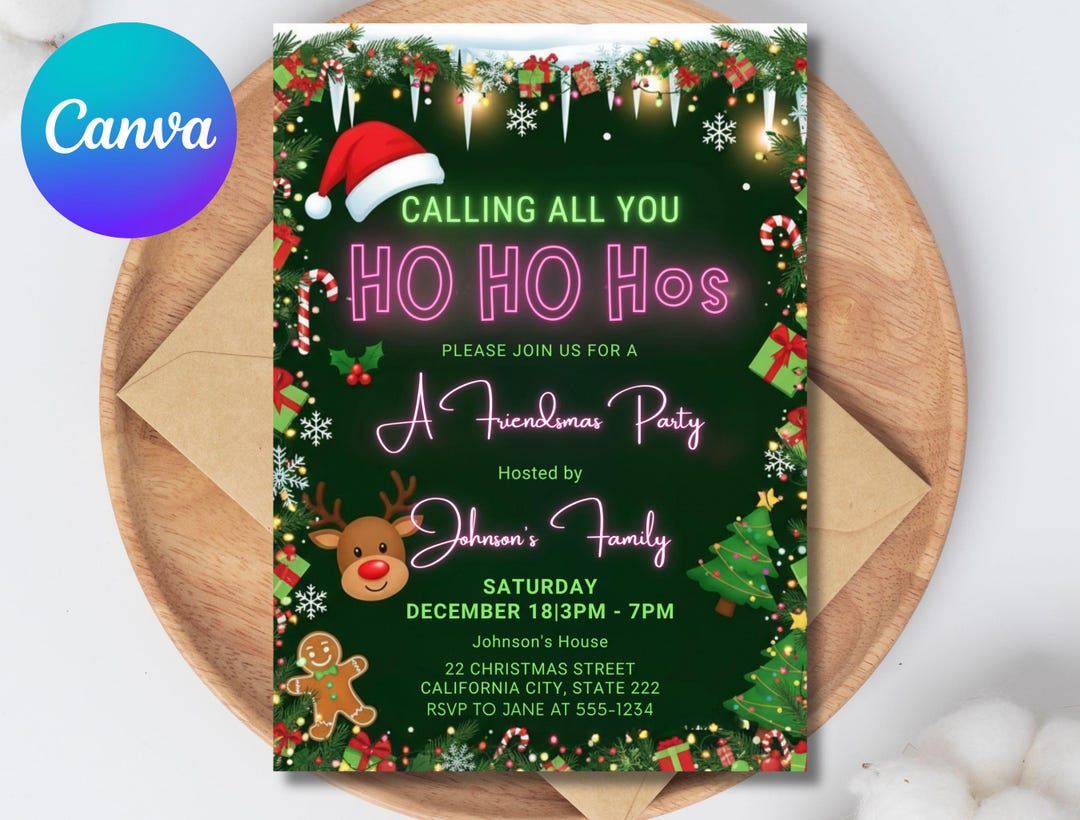 Editable 'ho Ho Hos' Christmas Party Invitation Template (digital ...