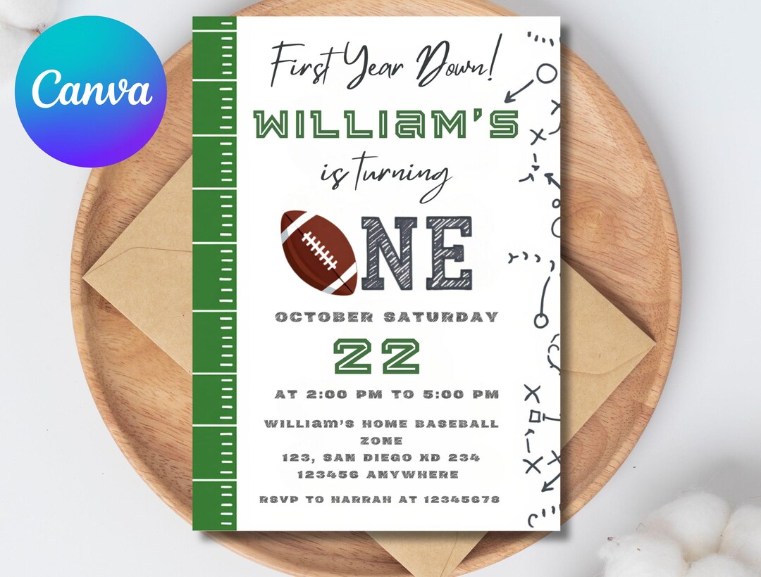 Football First Birthday Invitation: First Year Down, Game on (digital ...
