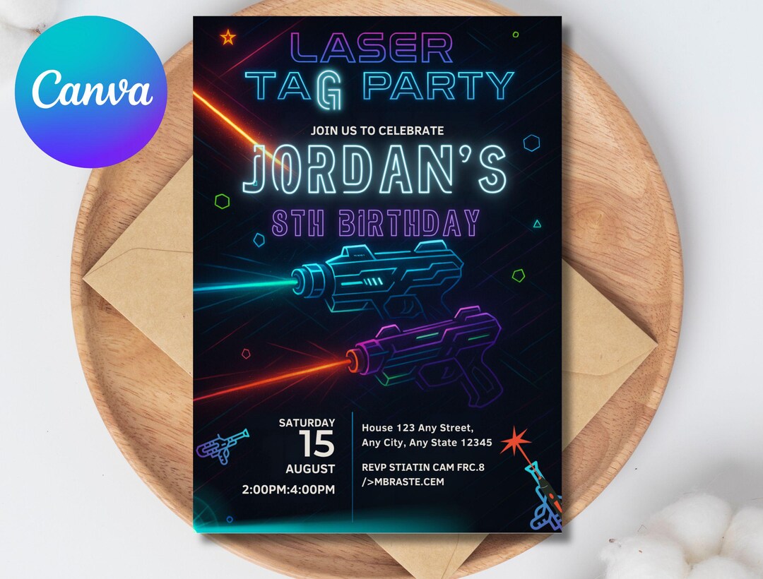 Laser Tag Invitation: 5x7 Editable Canva Template (instant Download) - Etsy