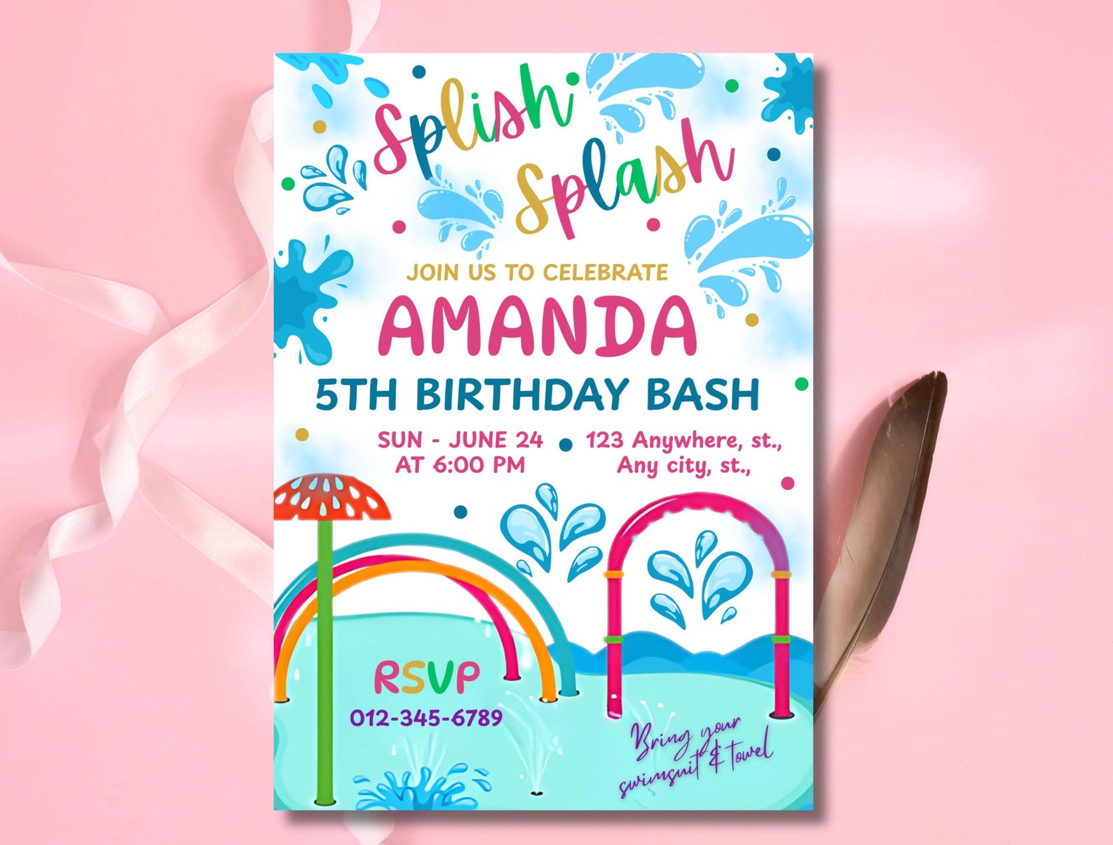 Splash Pad Party Invitation: Editable Waterpark Template (5x7, Digital ...