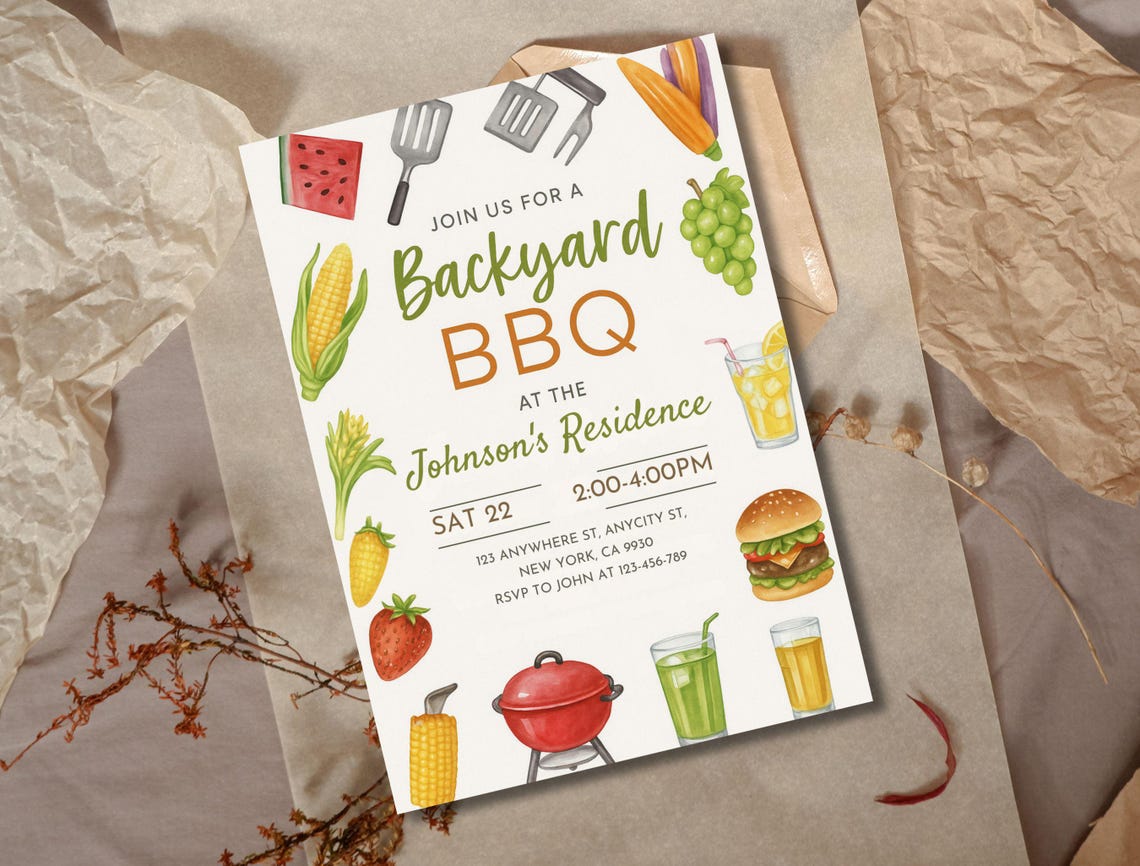 Editable BBQ Party Invitation: Backyard Theme (5x7 Printable Card) - Etsy