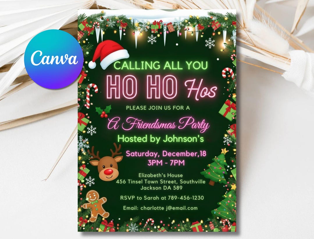 Funny 'ho Ho Hos' Friendsmas Party Invitation (5x7 Editable Template ...