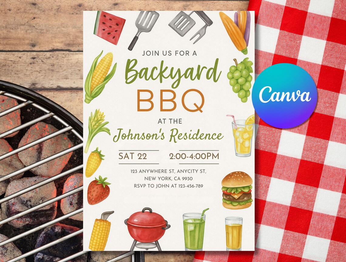 Editable BBQ Party Invitation: Backyard Theme (5x7 Printable Card) - Etsy