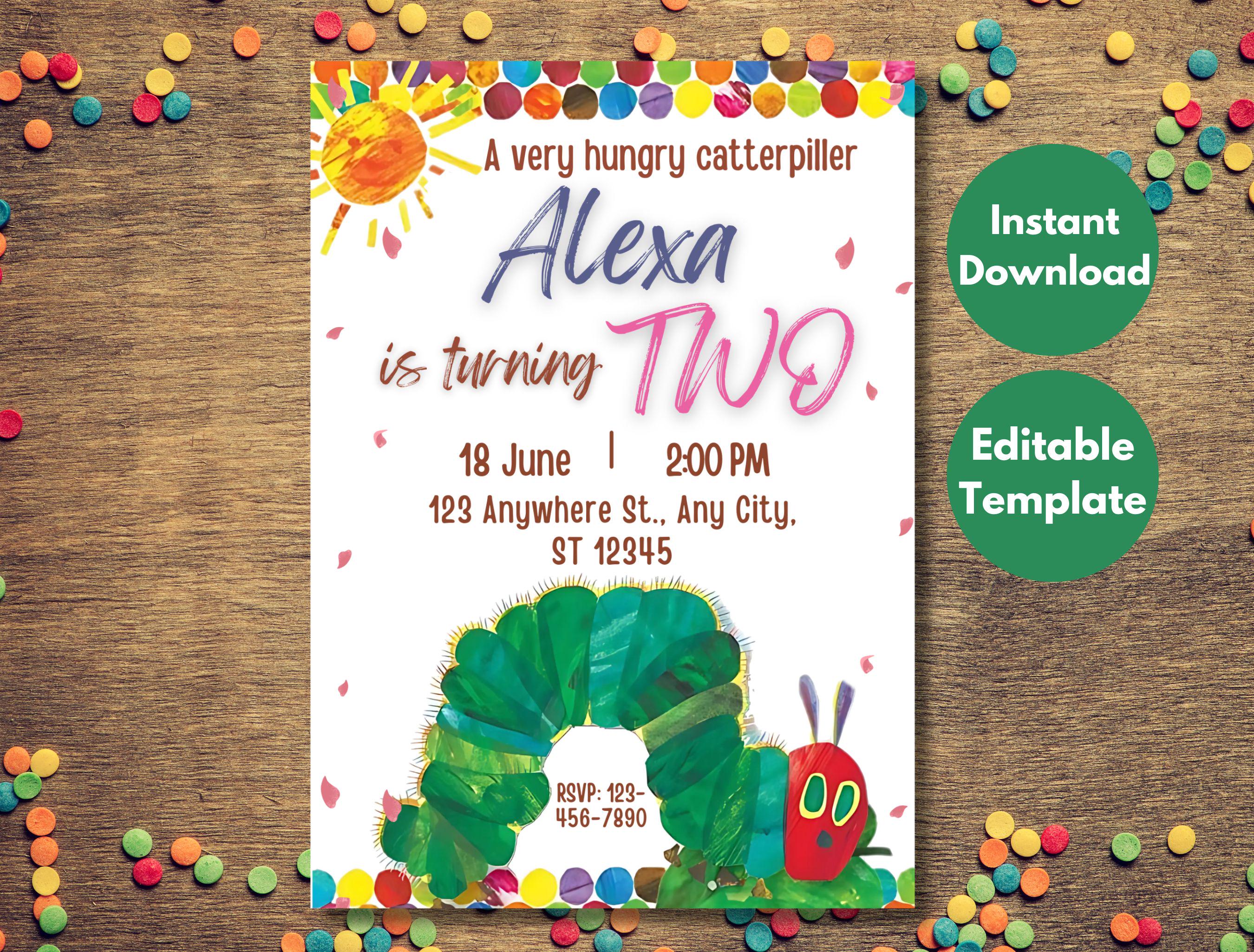 Hungry Caterpillar First Birthday Invitation: Editable Canva Template ...