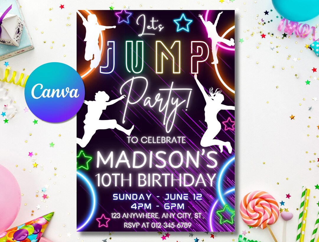 Jump Birthday Invitation, Jump Invite, Trampoline Party, Bounce House ...