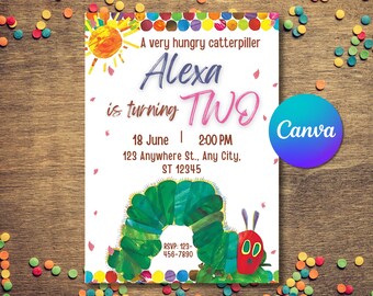 Very Hungry Caterpillar First Birthday Invitation, Fat Caterpillar ...