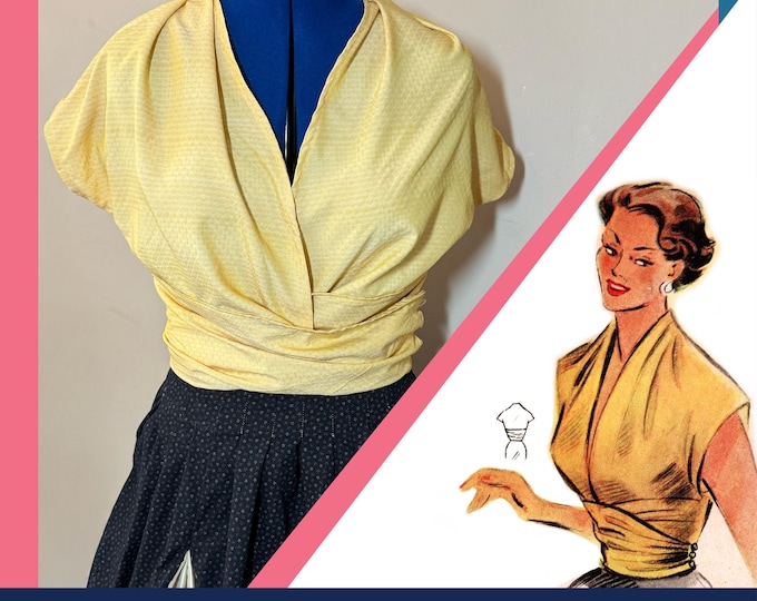 1950's Vintage Pattern Yellow Sleeveless Wrap Blouse - Etsy