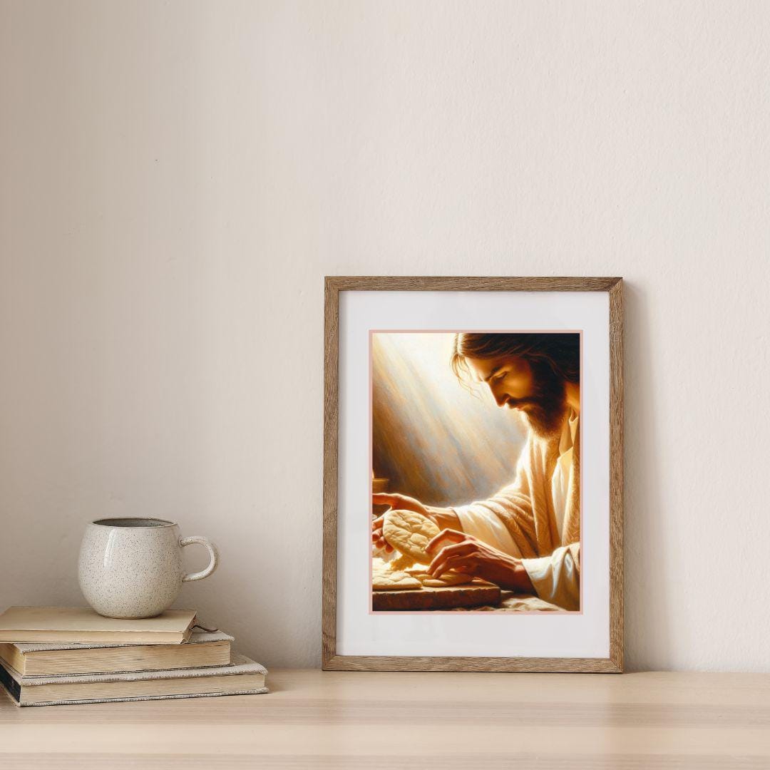 Jesus Breaking Bread Wall Art, Last Supper Watercolor Print, Christian ...
