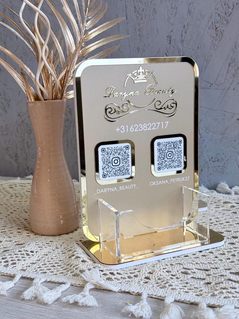 Custom QR Code Desk Plaque, Business Card Holder, Gold Silver Acrylic ...