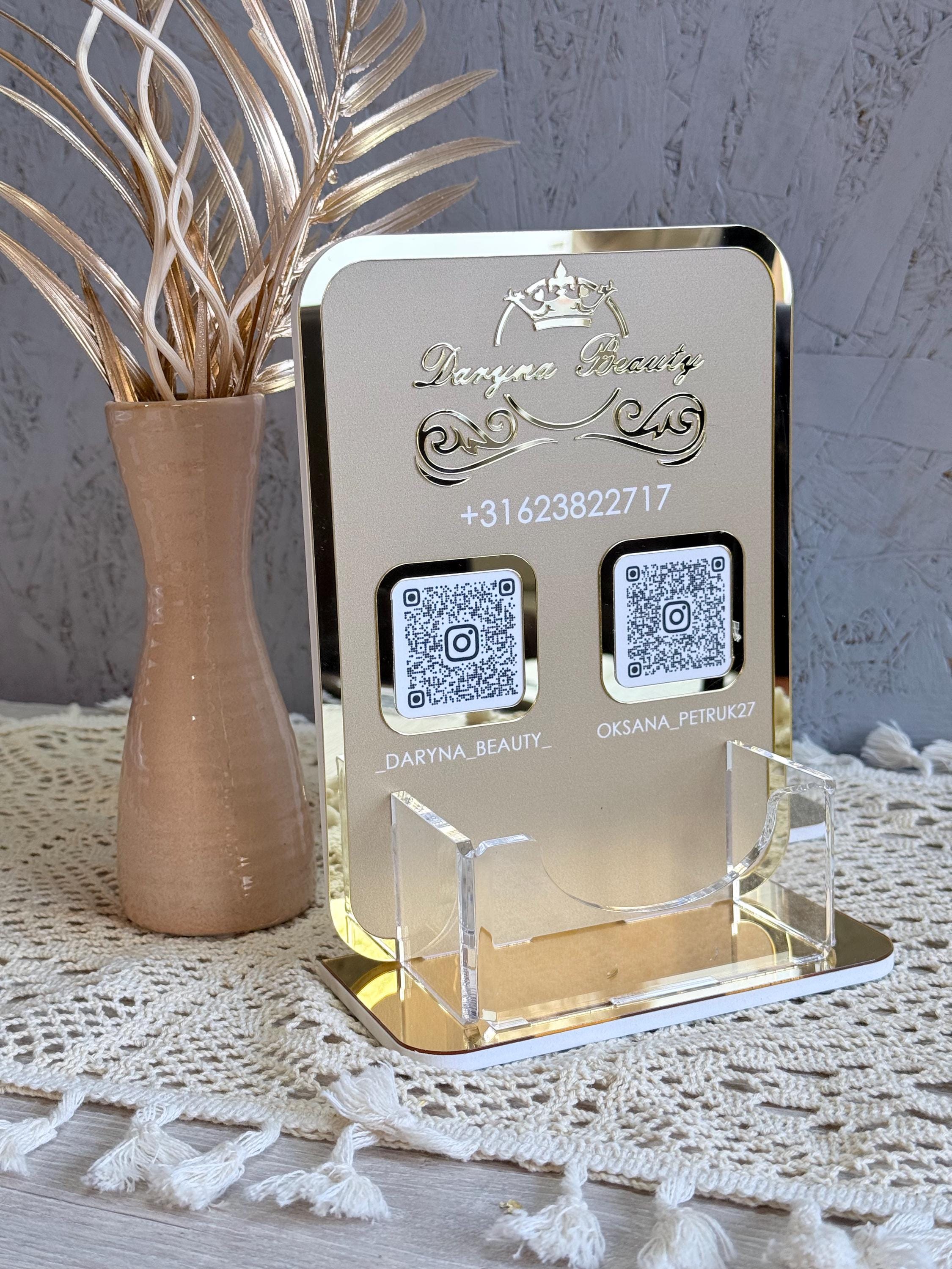 Custom QR Code Desk Plaque, Business Card Holder, Gold Silver Acrylic ...
