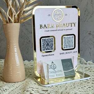Custom QR Code Desk Plaque, Business Card Holder, Gold Silver Acrylic ...