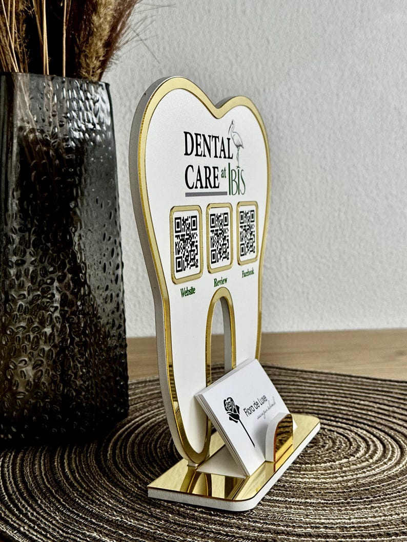 Desk Business Card Holder for Dentist, Acrylic Business Sign, QR Code ...