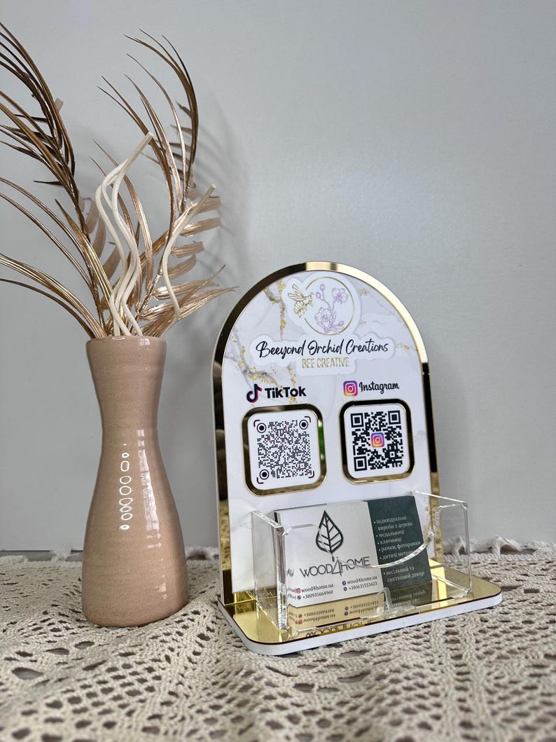 Luxury Qr Table With Business Cards, Acrylic Sign, Qr Code Sign, Qr ...