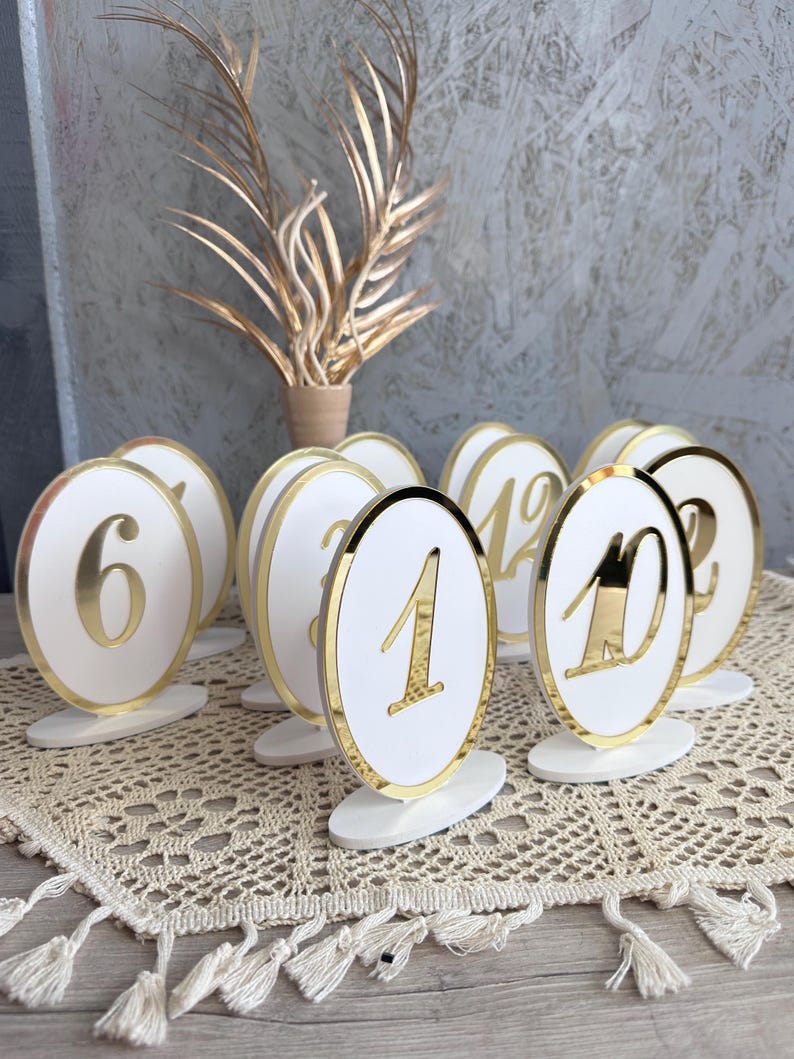 White Wedding Number Plates for Table, Event Table Signs, Oval Table ...