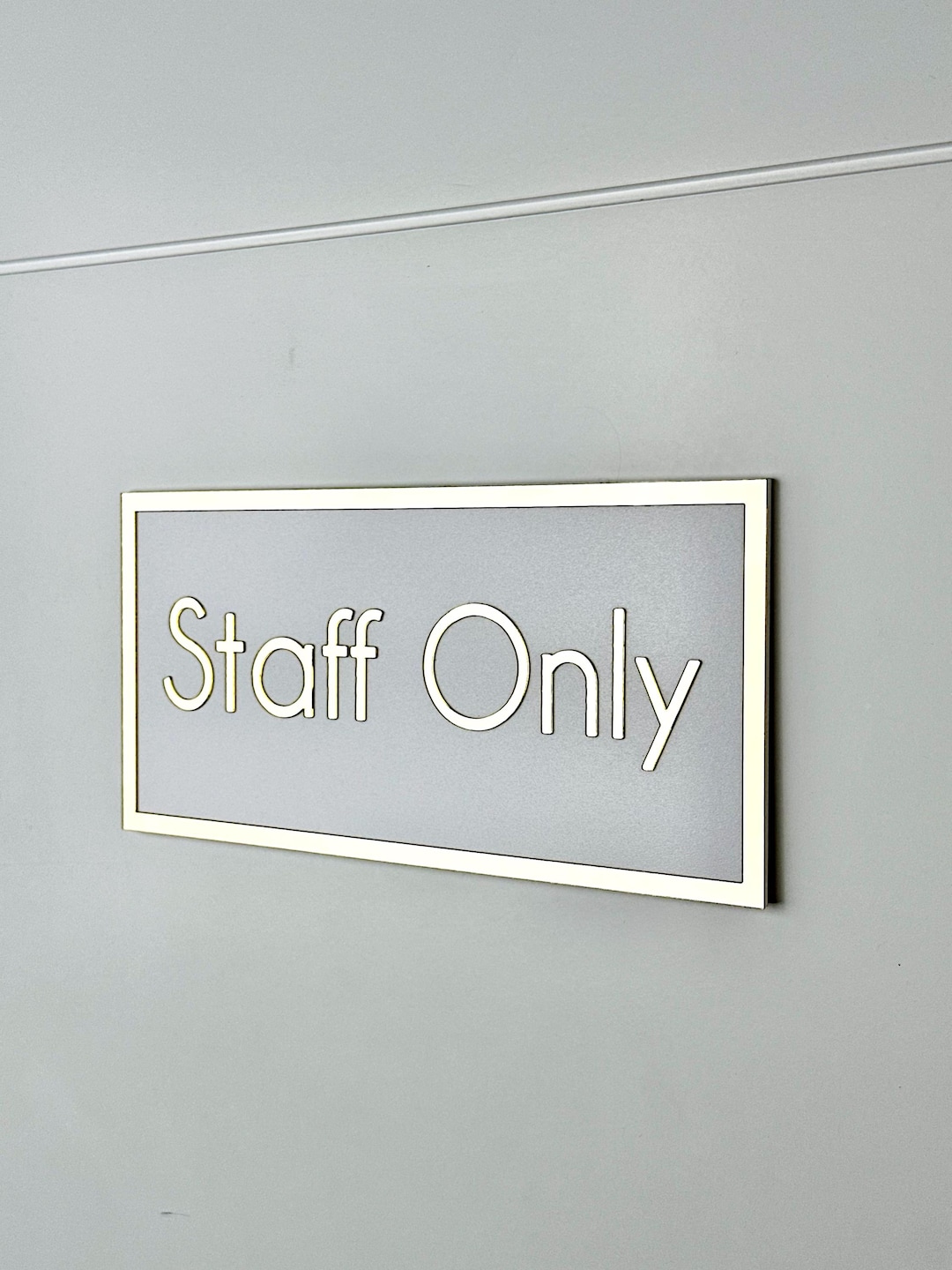 Staff Only Sign, Gold Acrylic Door Plaque, Clear Minimalist Nameplate ...