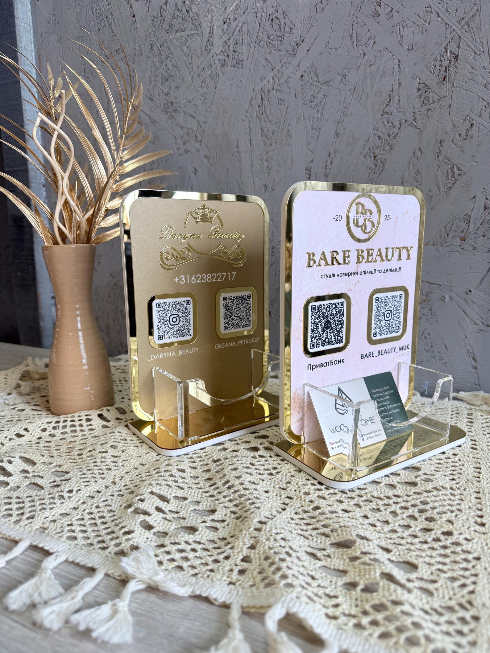 Custom QR Code Desk Plaque, Business Card Holder, Gold Silver Acrylic ...