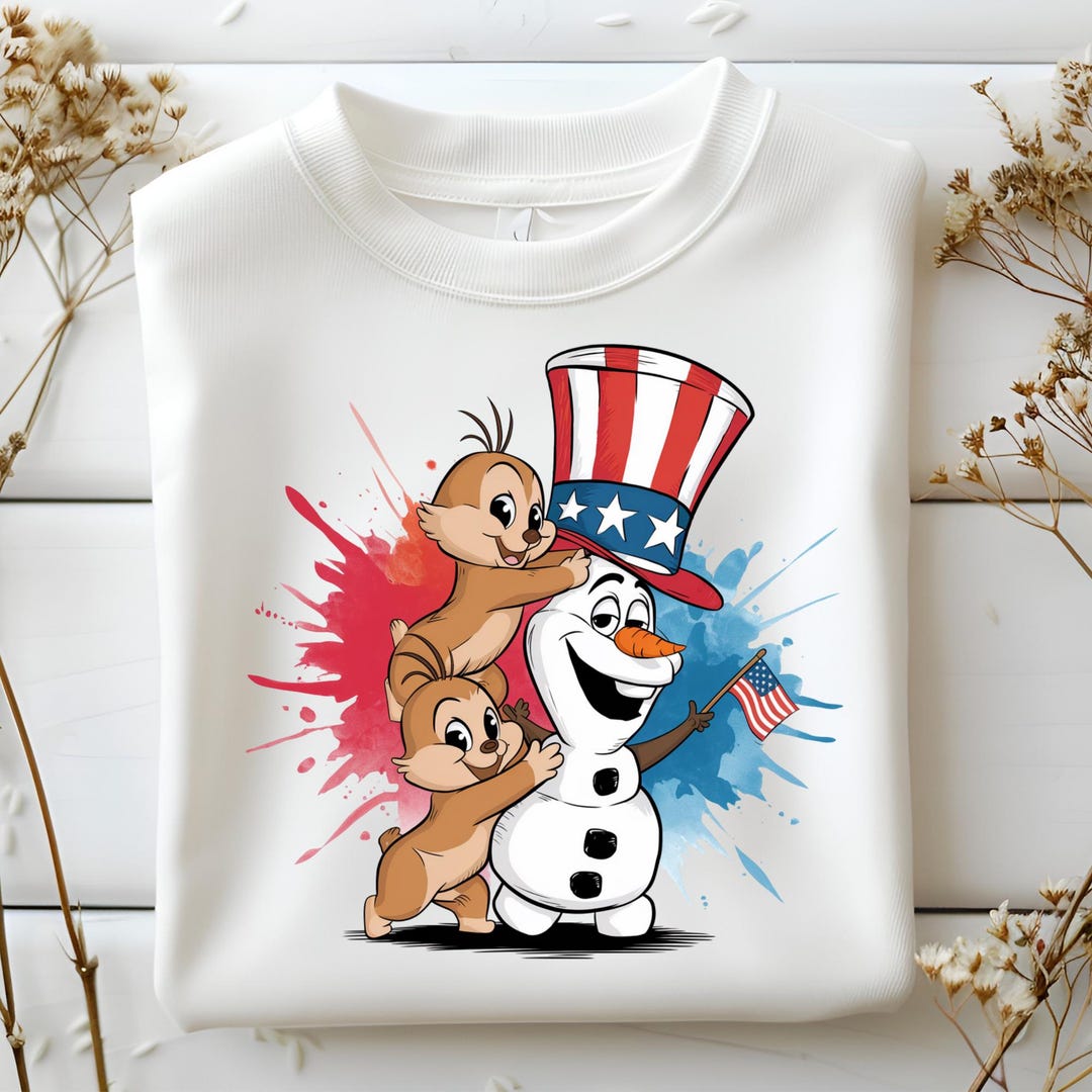Olaf and Chip and Dale PNG, Patriotic Cartoon 4th of July Sublimation ...