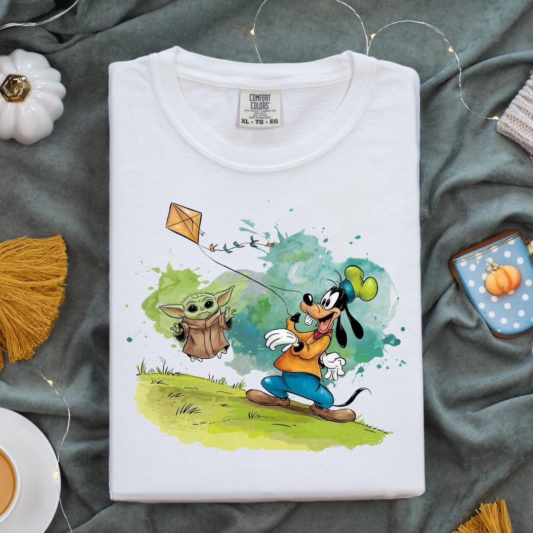 Baby Yoda and Goofy Png, Kite Flying Cartoon Clipart, Spring Disney ...