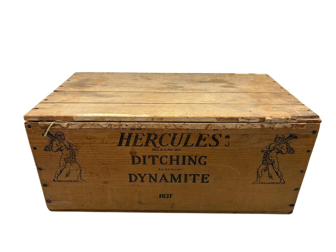 Vintage Hercules Dynamite Crate – Wooden Explosives Box With Hinged Lid ...