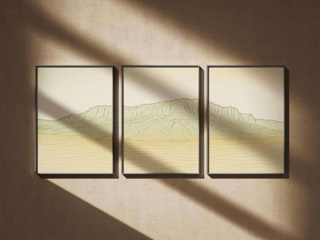 Capitol reef Contour‑line Triptych Poster • Minimalist Desert Cliff Art ...
