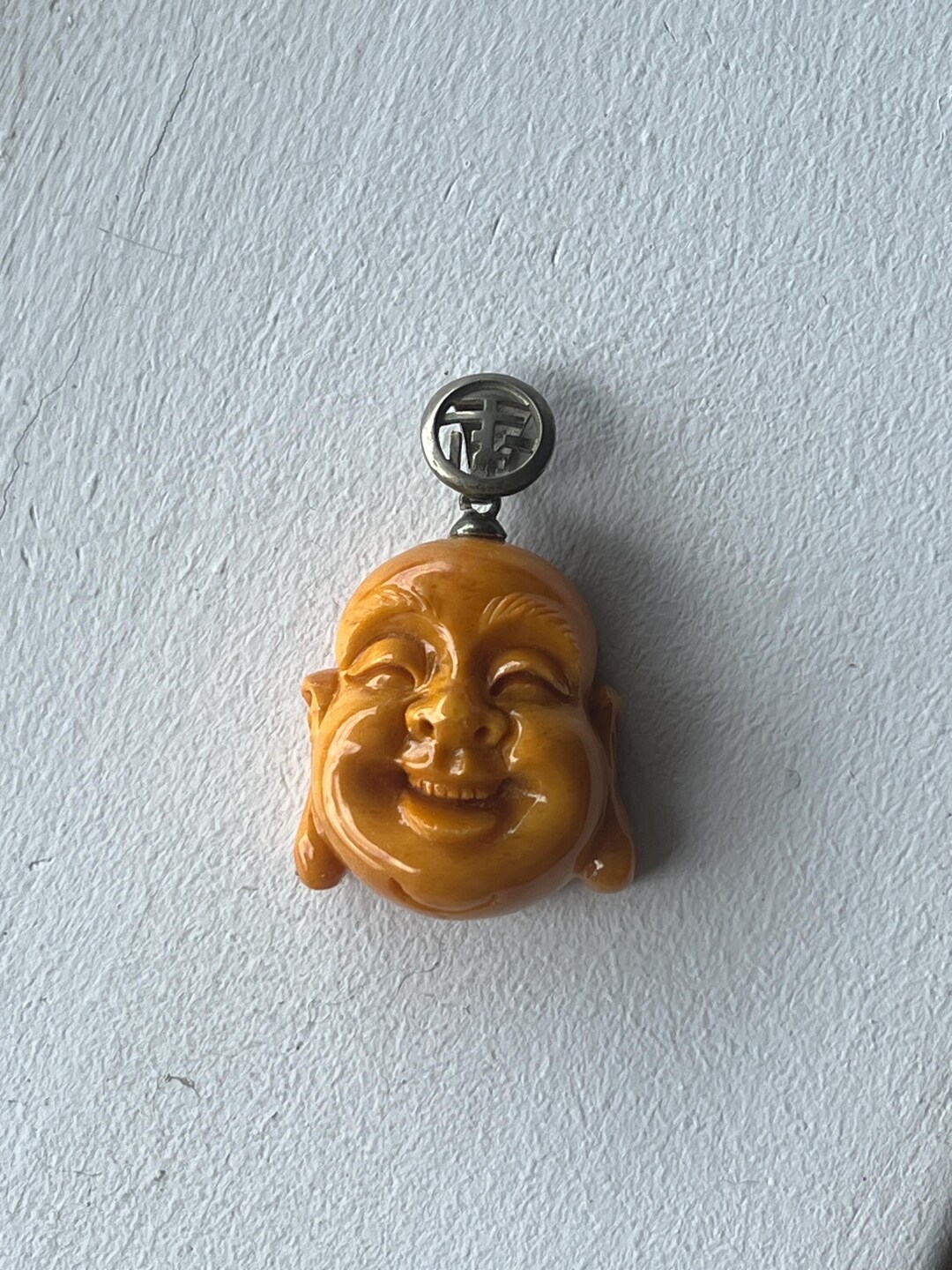 Hand Carved Amber Laughing Buddha Pendant – Genuine Amber, Lucky Amulet ...