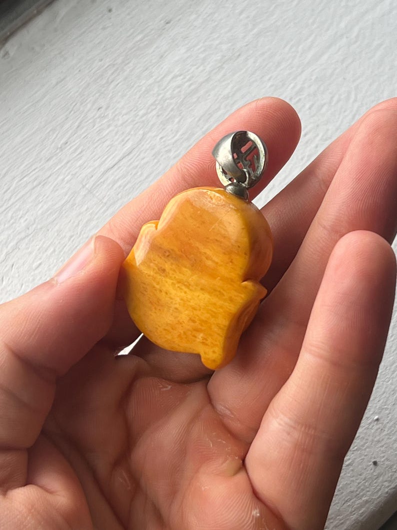 Hand Carved Amber Laughing Buddha Pendant – Genuine Amber, Lucky Amulet ...