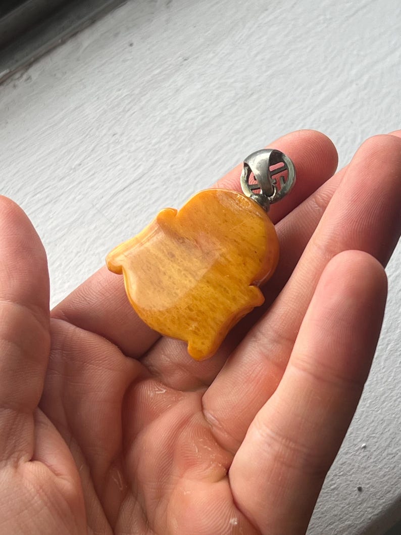 Hand Carved Amber Laughing Buddha Pendant – Genuine Amber, Lucky Amulet ...