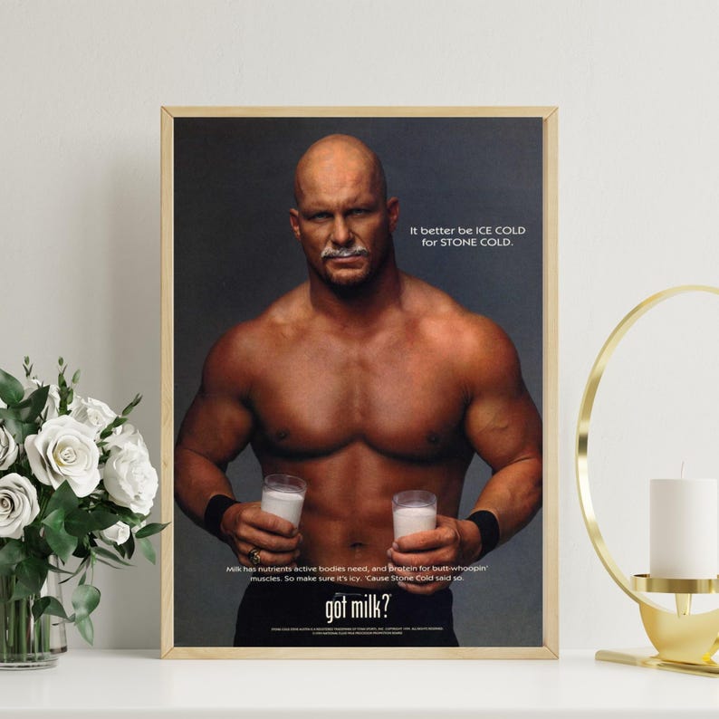 Steve Austin Poster – Stone Cold Got Milk Ad, Wrestling Legend Wall Art ...