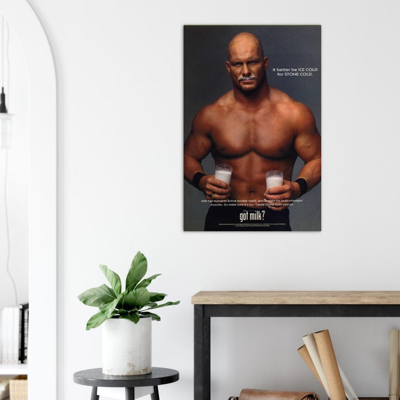 Steve Austin Poster – Stone Cold Got Milk Ad, Wrestling Legend Wall Art ...