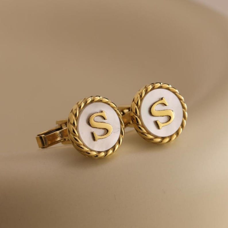 Pearl Cufflinks ,personal Cufflinks ,fathers Day Gift,initial Cufflinks ...