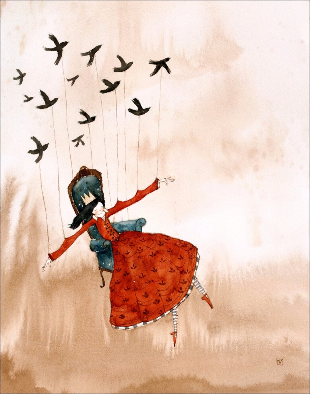 Birds Lifting Princess Into the Sky. Art Print / Illustration / Wall ...