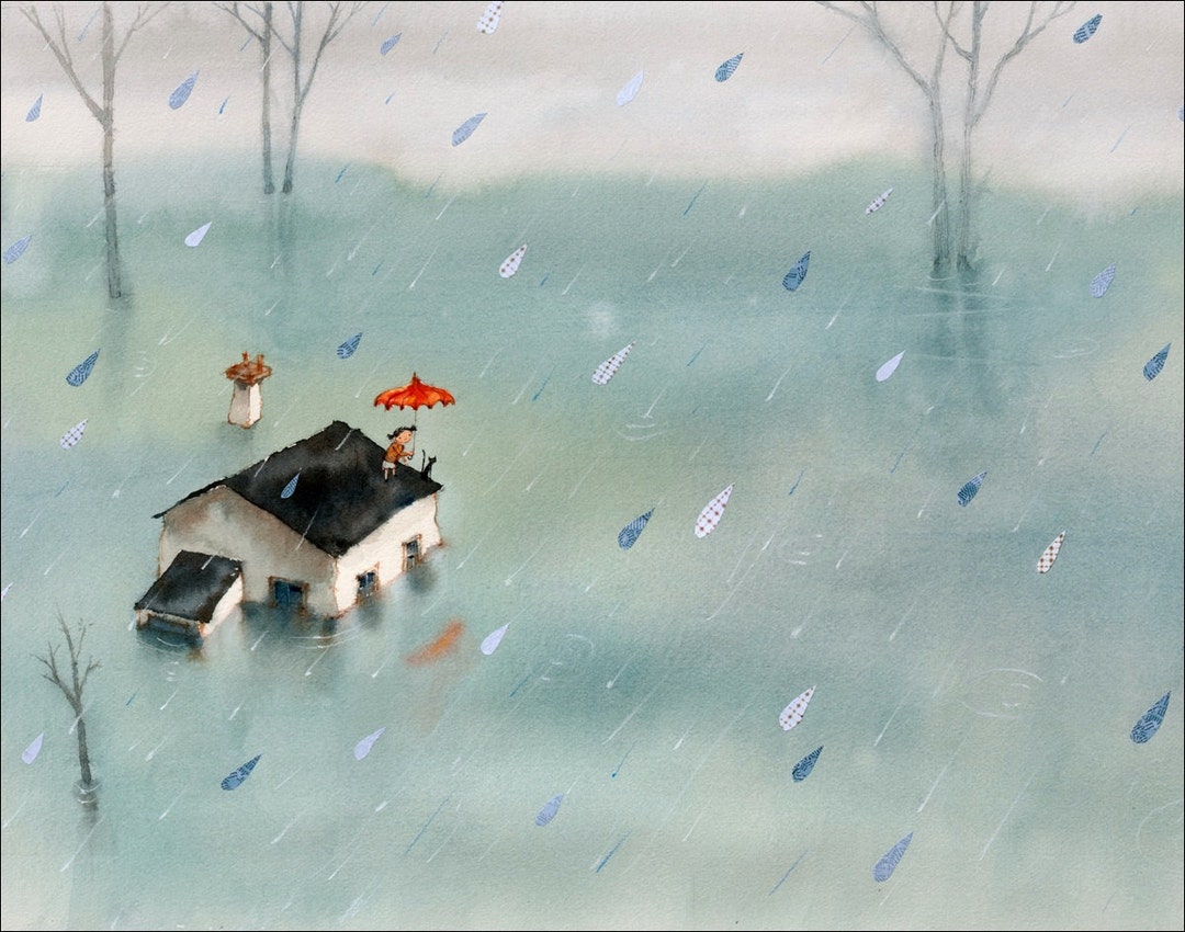 Rain Art Print / Rain Art / Rain Illustration / Umbrella Art Print ...