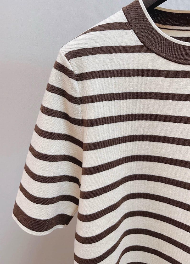 Coffee Brown Striped T-shirt Women | 100% Soft Cotton Knit Tee - Etsy