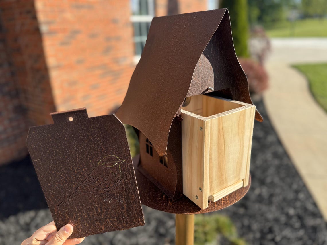 Handmade Steel & Wood Birdhouse: Rustic Predator-protected Garden Decor ...