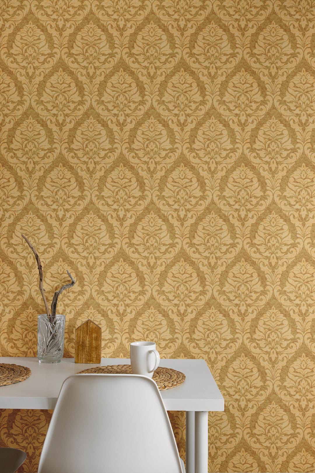 Victorian Whisper Peel and Stick Wallpaper: Yellow Pattern Wall Mural ...