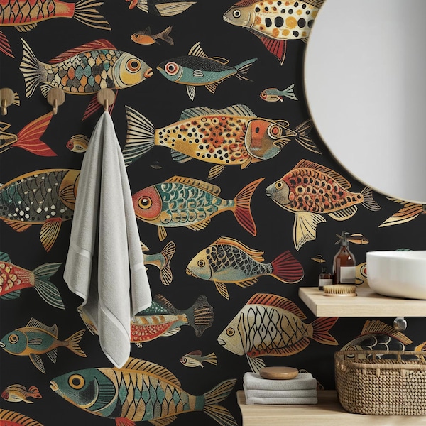 Fish Wallpaper on Roll - Etsy UK